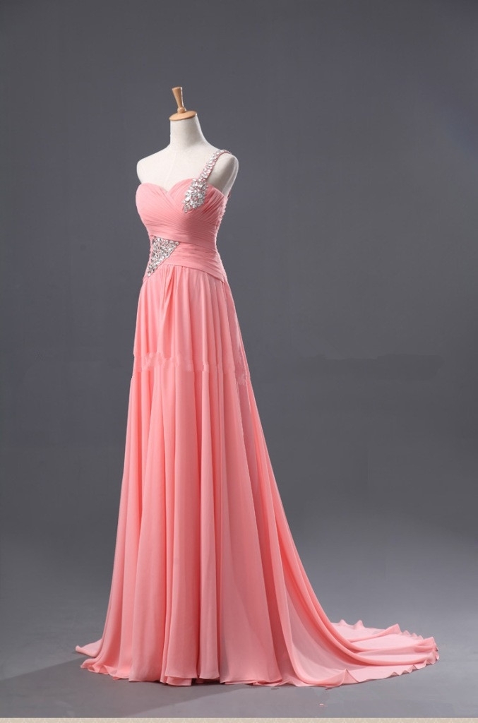 Coral One Shoulder Long Prom Dresses 2015 Bridesmaid Dresses On Luulla