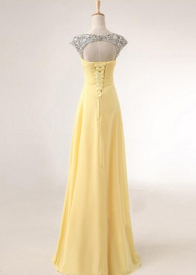 Cap Sleeve Sweetheart Sequins Chiffon Prom Dresses 2015, Formal Gown ...
